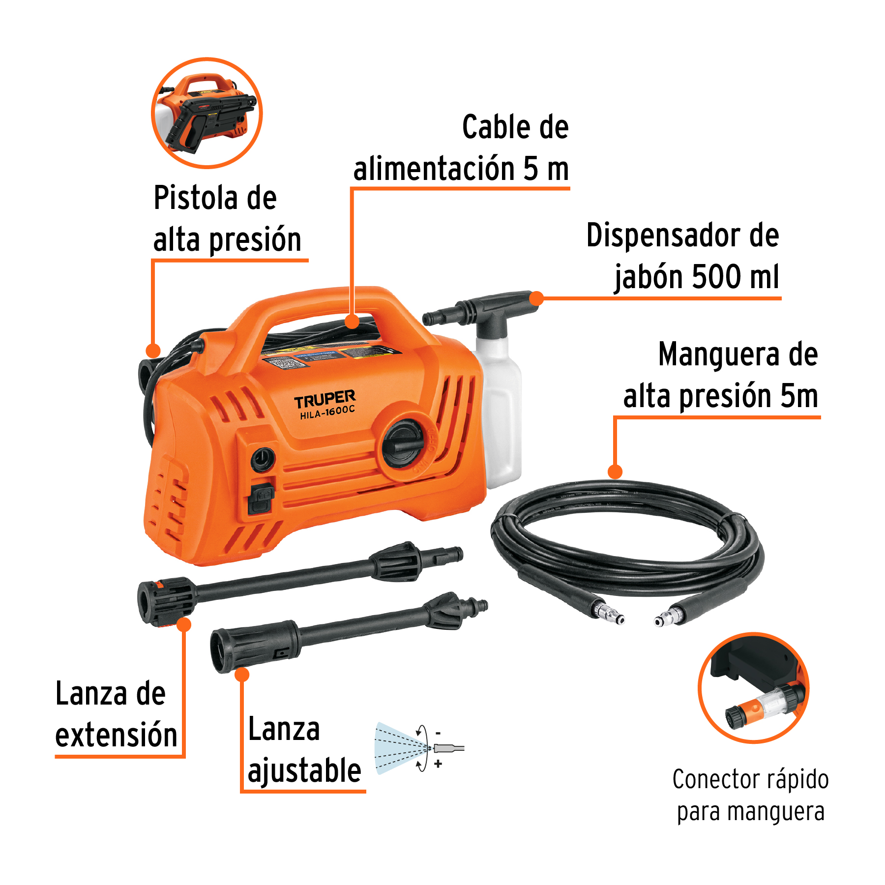 Hidrolavadora Eléctrica Compacta 1600 PSI HILA-1600C Truper / (102795 ...